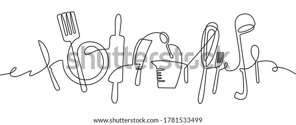Kitchen Tools Continuous One Line Drawing Stock Vector (Royalty Free ...