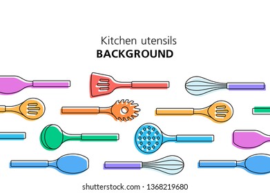 Kitchen Utensils Background Isolated On White Stock Vector (Royalty ...