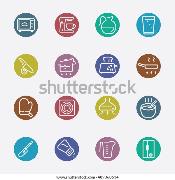 Kitchen Utensils Cooking Color Circles Line Stock Vector (Royalty Free ...