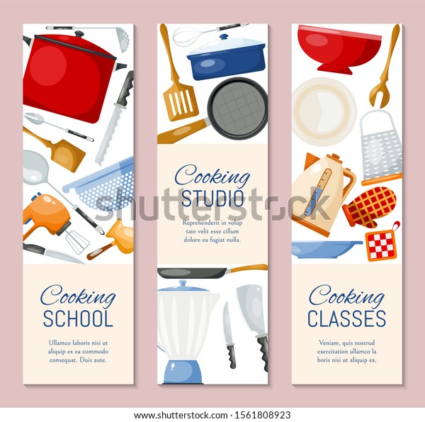Kitchen Utensils Cooking Vertical Banners Vector Stock Vector (Royalty ...