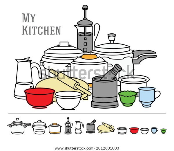 Kitchen Utensils Line Art Form Stock Vector (Royalty Free) 2012801003 ...