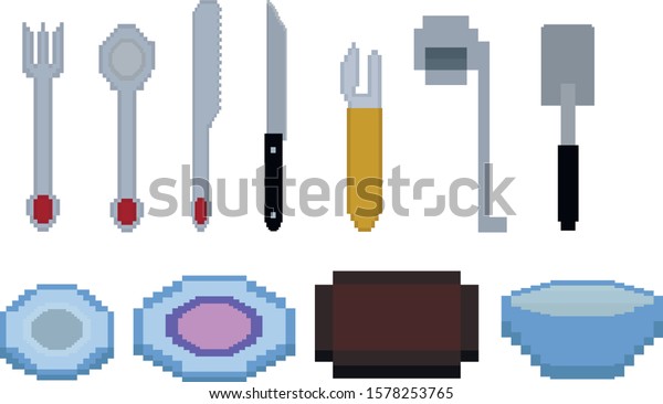 Kitchen Utensils Made Pixelart Stock Vector (Royalty Free) 1578253765 ...