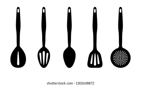Ladle Flipper Frying Set Drawing Vector Stock Vector (Royalty Free ...