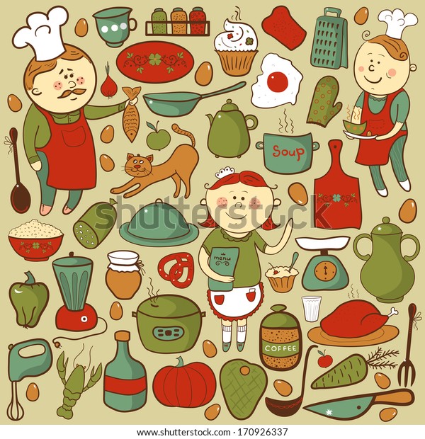 Kitchen Vector Set Cartoon Colorful Elements Stock Vector (Royalty Free ...