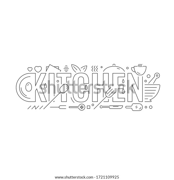Kitchen Word Kitchen Equipment Technical Drawing Stock Vector (Royalty ...