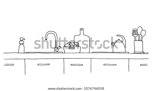 Kitchen Worktop Sink Sketch Kitchen Stock Vector (Royalty Free) 1076746058