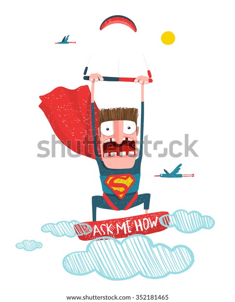 Kite Surfing Superhero Fun Trick Cartoon: vector de stock (libre de ...