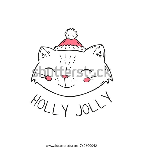 Kitten Head Doodle Outline Cute White Stock Vector (Royalty Free) 760600042