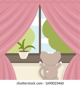 Kitten Looks Out Window Stock Vector (Royalty Free) 1690023460 ...