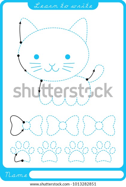 Kitten Preschool Worksheet Practicing Fine Motor Stock Vector (Royalty ...