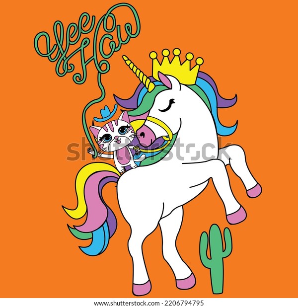Kitten Riding Unicorn Using Rope Stock Vector (Royalty Free) 2206794795 ...