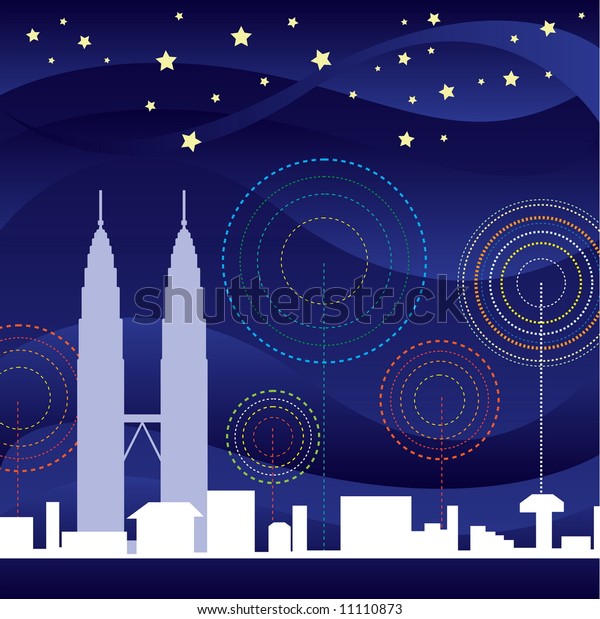 Klcc Landmark Night View Stock Vector (Royalty Free) 11110873 ...