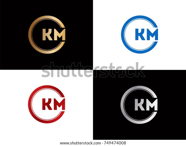 KM Logo. Letter Design Vector with Red and Black Gold Silver Colors