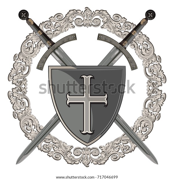 Vector de stock (libre de regalías) sobre Knight Design Two Crossed ...