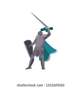 Knight Gray Armor Raised His Sword Stock Vector (Royalty Free ...