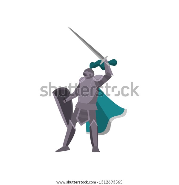 Knight Gray Armor Raised His Sword Stock Vector (Royalty Free ...