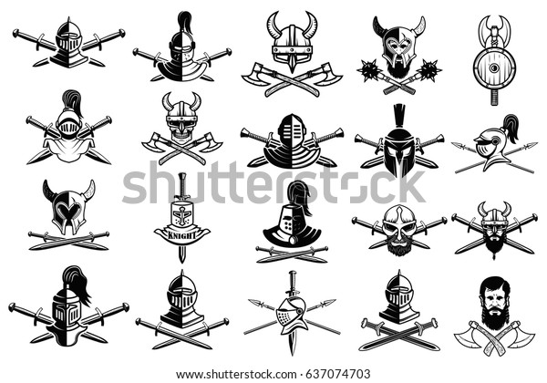 Knight Logo Set Skull Horned Helmet 库存矢量图（免版税）637074703