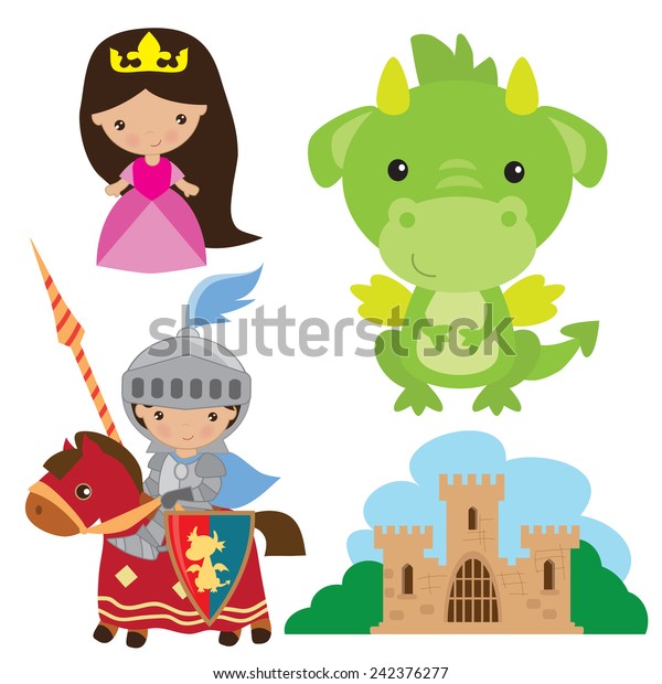 Knight Princess Dragon Vector Illustration Stock Vector (Royalty Free ...