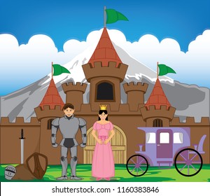 Knight Princess Stands Front Castle Protect Stock Vector (Royalty Free ...