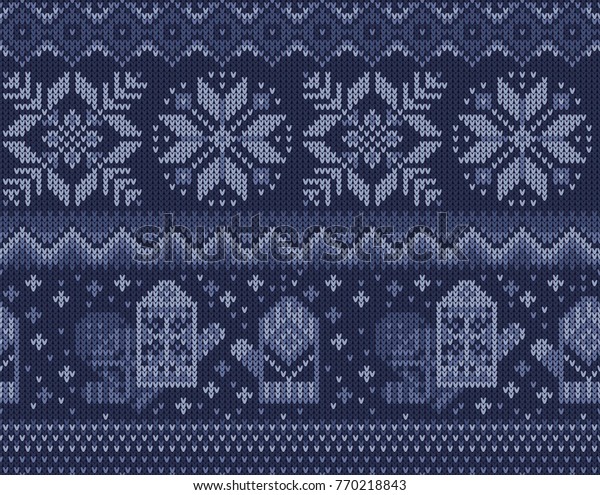 Knitted Christmas Pattern Snowflakes Mittens Stock Vector (Royalty Free ...