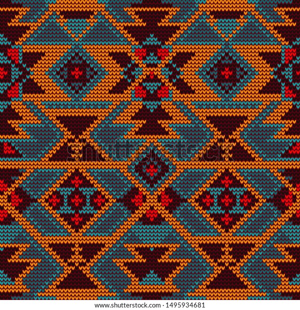 Knitted Geometric Pattern Ethnic Style Seamless Stock Vector (Royalty ...