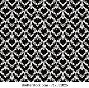 Knitted Seamless Pattern Hearts Scales: стоковая векторная графика (без ...