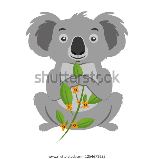 Koala Eating Branch Eucalyptus Stock Vector (Royalty Free) 1254673822 ...