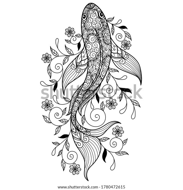 Koi Fish Zentangle Stylized Cartoon Isolated Arkivvektor (royaltyfri ...
