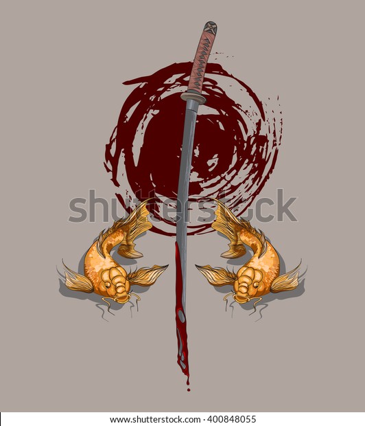 Koi Gold Fish Samurai Sword Vector Stock Vector (Royalty Free) 400848055
