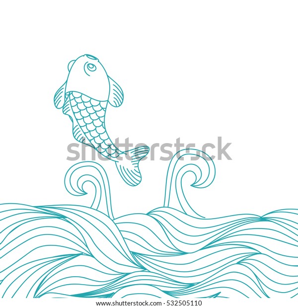Koi Jumping Doodle Style Carp Jump Stock Vector (Royalty Free) 532505110