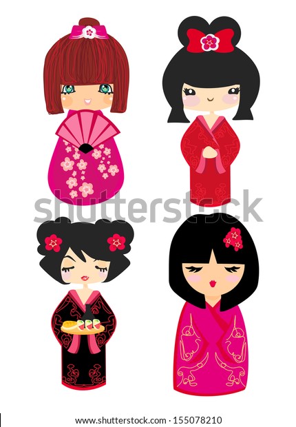 Kokeshi Dolls Various Designs Isolated On Stock Vector (Royalty Free ...