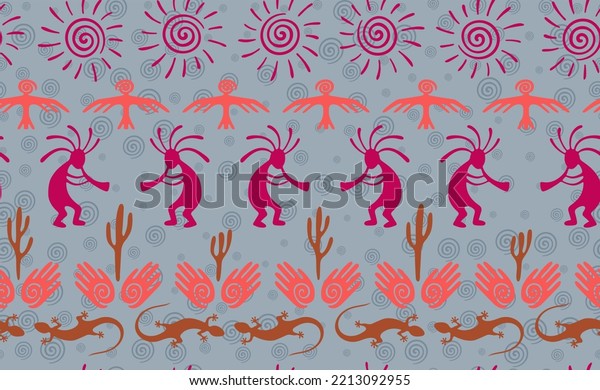 Kokopelli Flute Lizard Bird Spiral Sun Stock Vector (Royalty Free ...