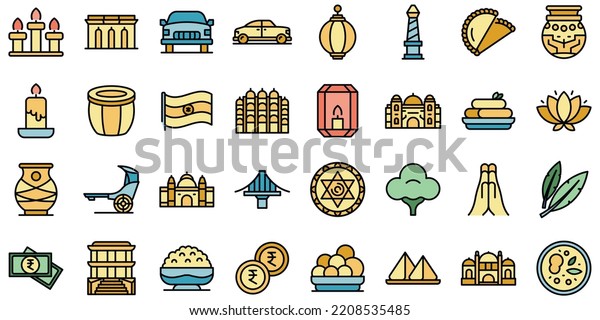 Kolkata Icons Set Outline Vector India Stock Vector (Royalty Free ...