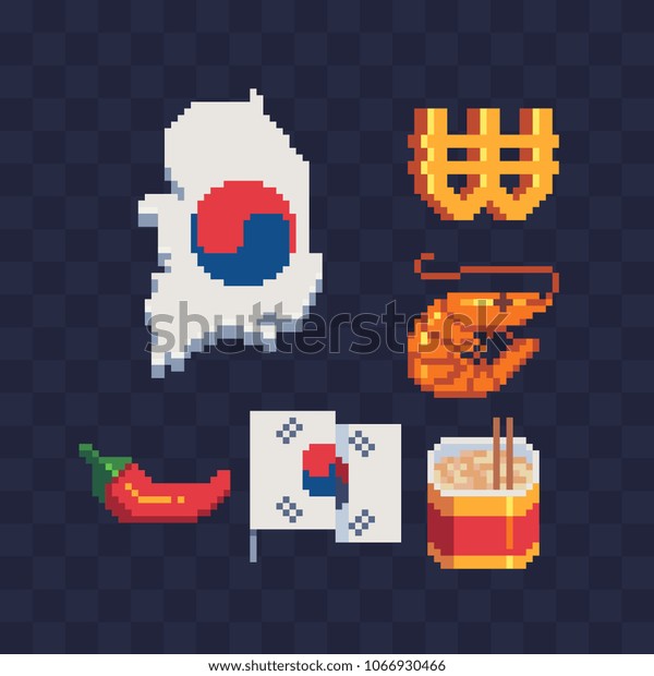 Korea Elements Pixel Art 80s Style Stock Vector (Royalty Free ...