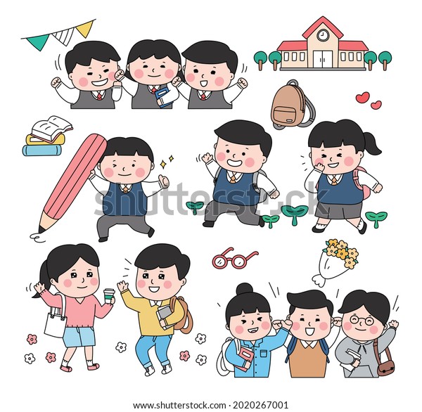 Korean High School Students Collage Students Stock Vector (Royalty Free ...