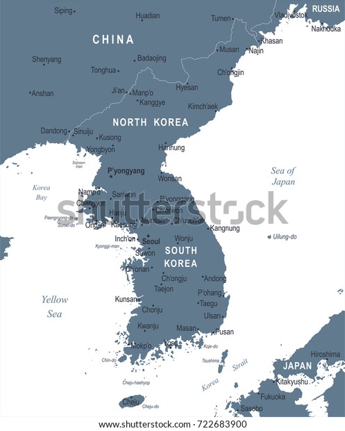 Korean Peninsula Map Detailed Vector Illustration Stock Vector (Royalty ...