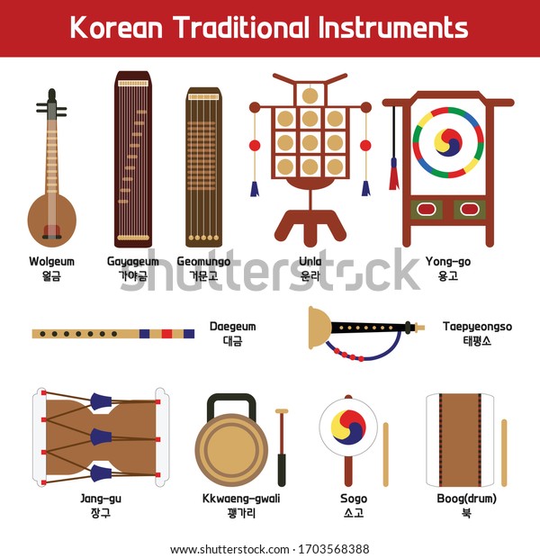한국의 전통 음악 악기 벡터 스톡 벡터(로열티 프리) 1703568388
