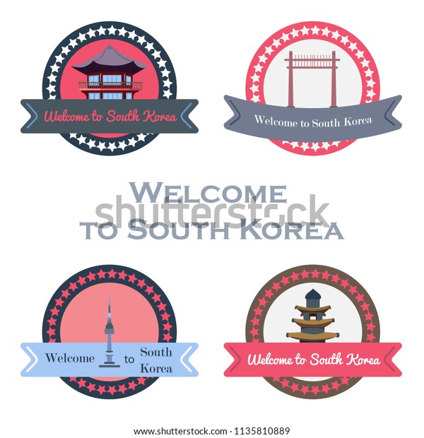 Korean Welcome Stickers Set Flat Style Stock Vector (Royalty Free ...