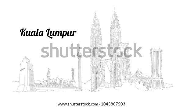 Kuala Lumpur City Vector Panoramic Hand Stock Vector (Royalty Free ...