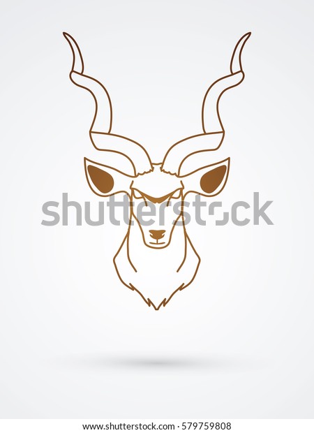 Kudu Head Front View Outline Graphic 스톡 벡터(로열티 프리) 579759808