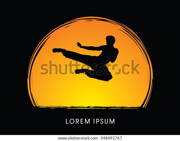 Kung Fu Karate Jump Kick Designed Stock Vector (Royalty Free) 348492767 ...