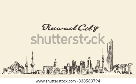 Kuwait Skyline Vector Vintage Engraved Illustration Stock Vector ...