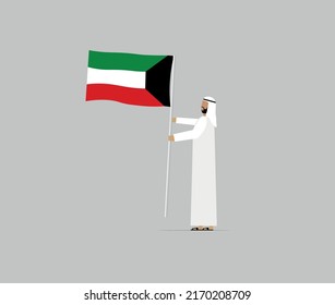 Kuwaiti Character Holding Flag Kuwait Stock Vector (Royalty Free ...