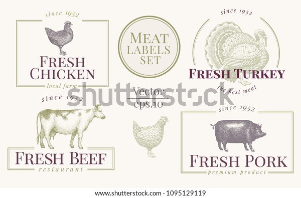 Labels Farm Animals Set Templates Logotype Stock Vector (Royalty Free ...