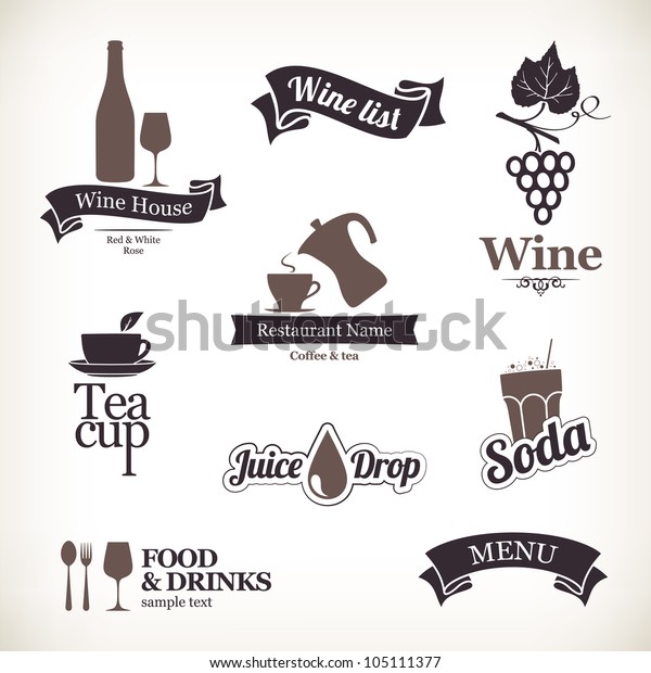 Labels Set Food Drinks Restaurant Cafe Stock Vector (Royalty Free ...