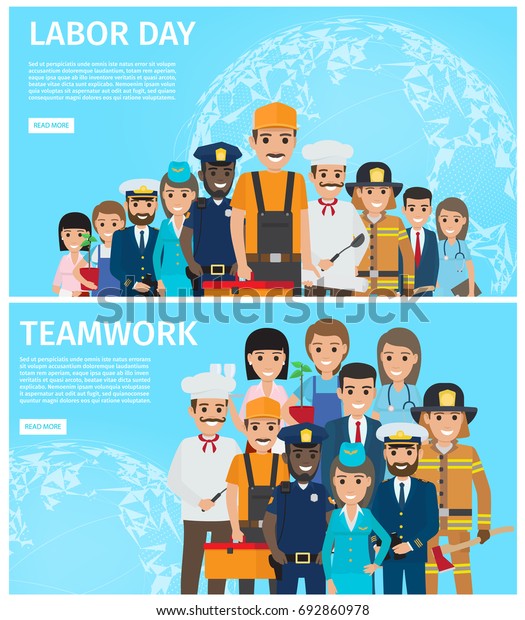 Labor Day Teamwork Poster Representatives Most Stock Vector (Royalty ...