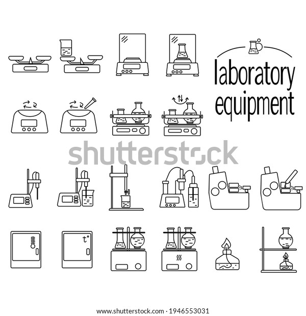 Laboratory Equipment Set Linear Icons Instruments Stock Vector (Royalty ...