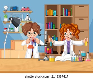 Laboratory Scene Scientist Cartoon Character Illustration Stock Vector ...