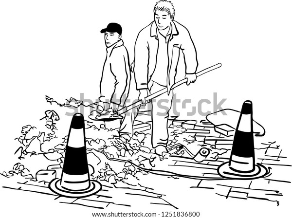 Laborer Fixing Walkway Using Shovel Soil Stock Vector (Royalty Free ...