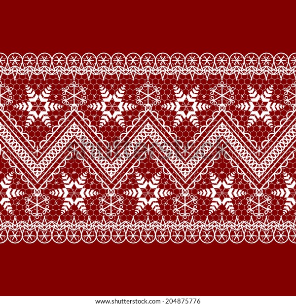 Lace Border Snowflakes On Red Background Stock Vector (Royalty Free ...